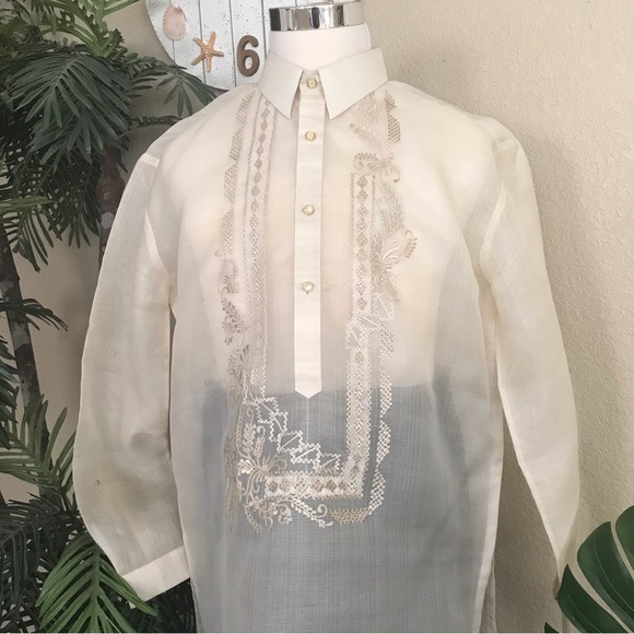Shirts | Cream Beige Pina Silk Barong Tagalog With Classic Embroidery ...